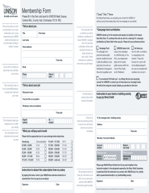 Fillable Online unisonwestsussex org New UNISON Membership Form Fax ...