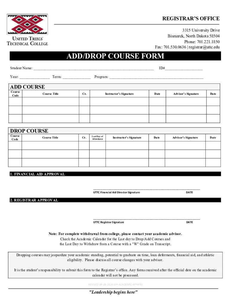 Fillable Online Add Drop Form.docx Fax Email Print - pdfFiller