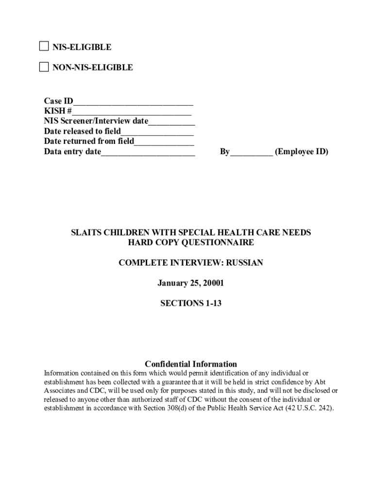 Fillable Online SLAITS Children with Special Health Care Needs Hard ...