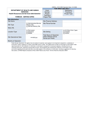 Fillable Online bphc hrsa Form 5B - Service Sites. Form 5B - Service ...