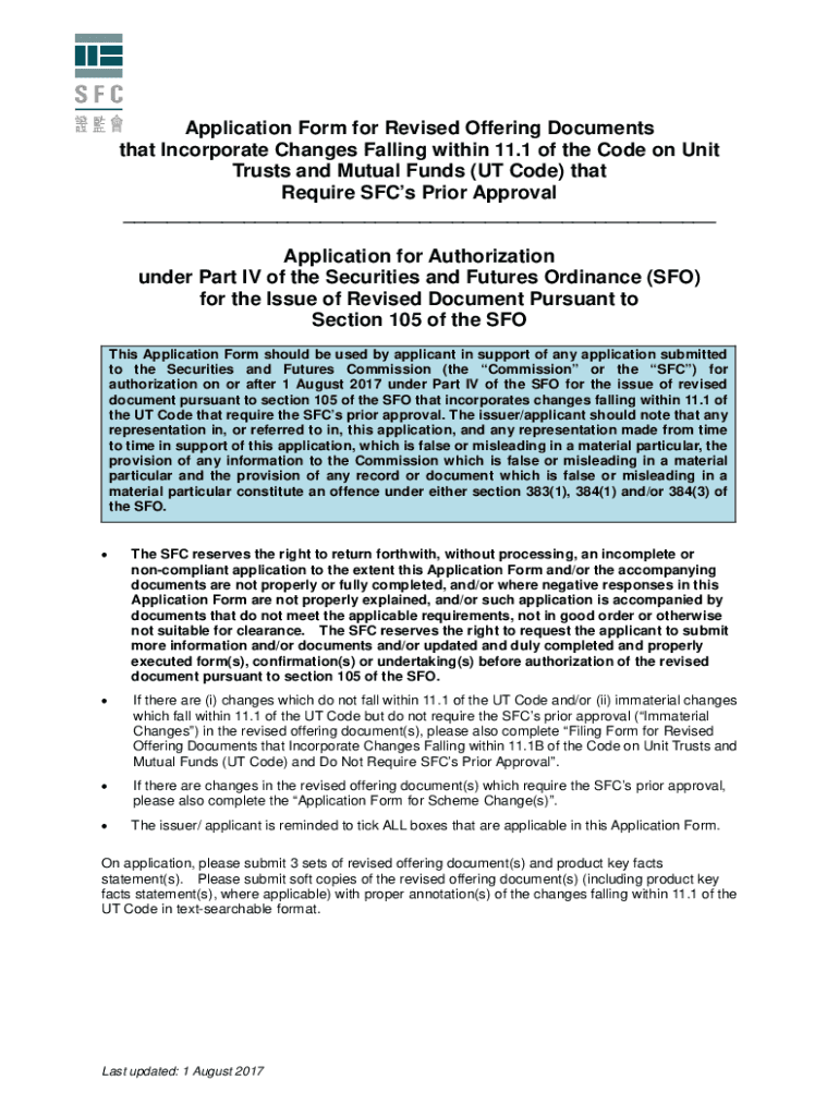 Fillable Online Fillable Online sfc Filing Form for Revised Offering ...