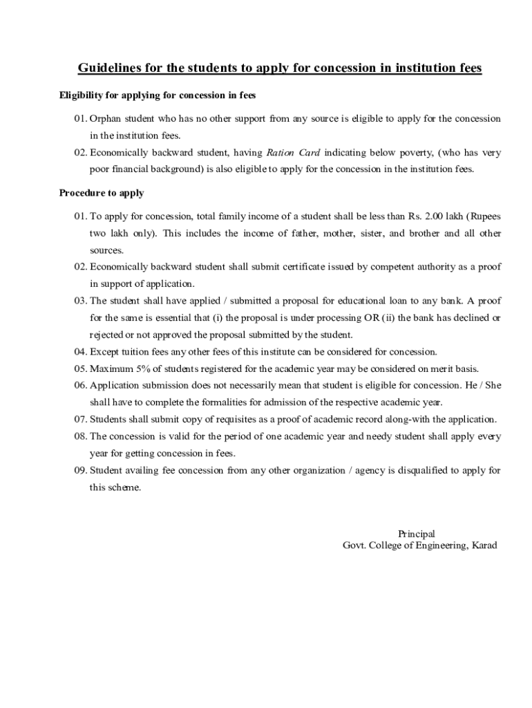 Fillable Online gcekarad ac Fee Concession Application for College ...