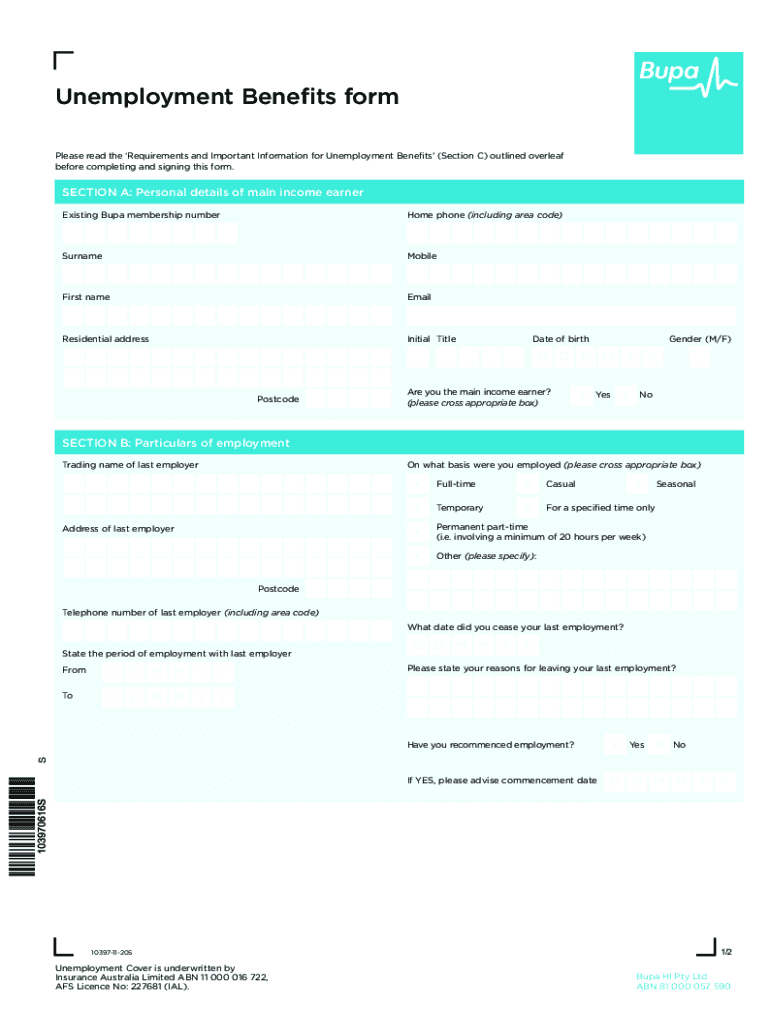 Fillable Online Unemployment benefit cover form / Retrenchment ...