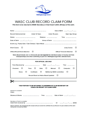 Fillable Online WASC CLUB RECORD CLAIM FORM Fax Email Print - pdfFiller