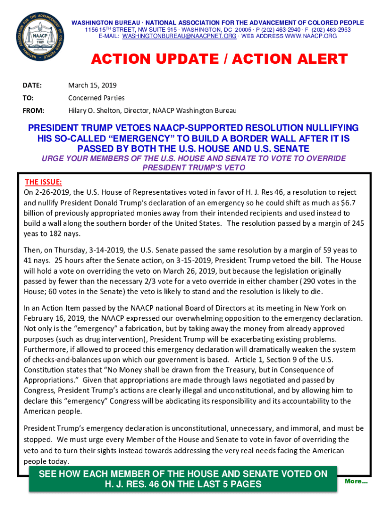 Fillable Online PRESIDENT TRUMP VETOES NAACP-SUPPORTED RESOLUTION ...