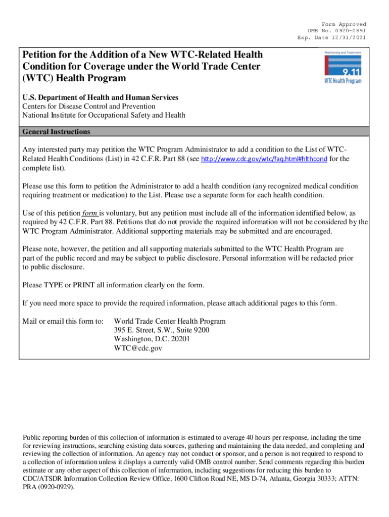 Fillable Online Petition for the Addition of a New WTC-Related Health ...