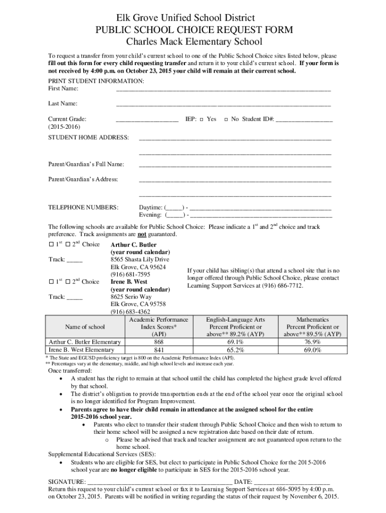 Fillable Online Fillable Online PUBLIC SCHOOL CHOICE REQUEST FORM ...