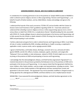 Fillable Online ACKNOWLEDGMENT, RELEASE, AND HOLD HARMLESS AGREEMENT ...