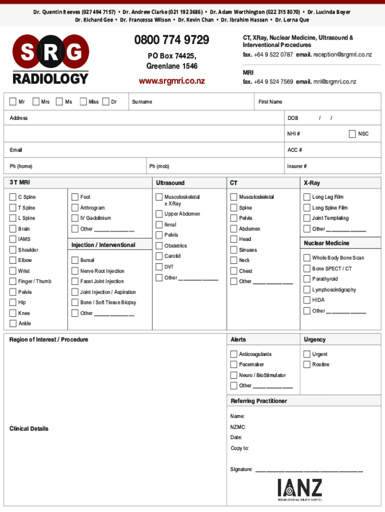 Fillable Online PDF Download SRG Nuclear Medicine Referral Form ...