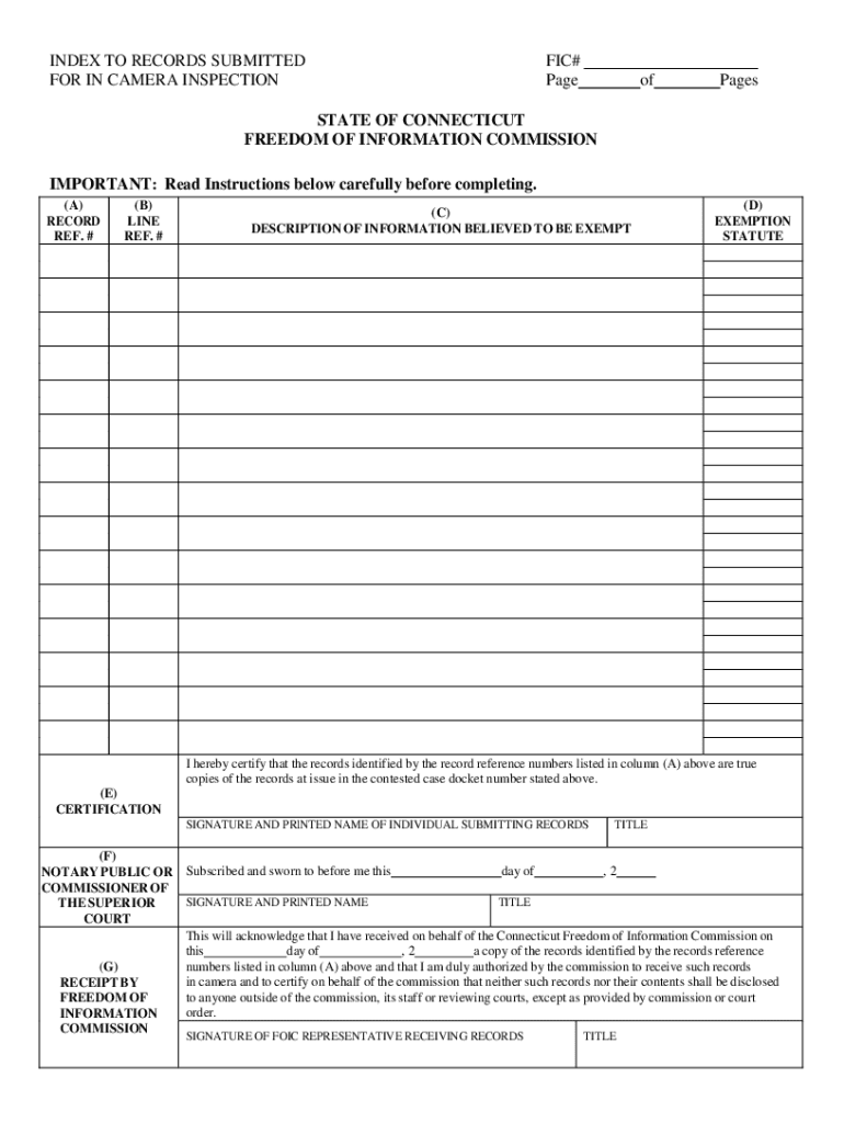 Fillable Online In Camera Index Form (Fillable PDF) Fax Email Print ...