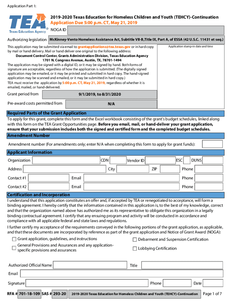 Fillable Online 2019-2020 Texas Education for Homeless Children and ...