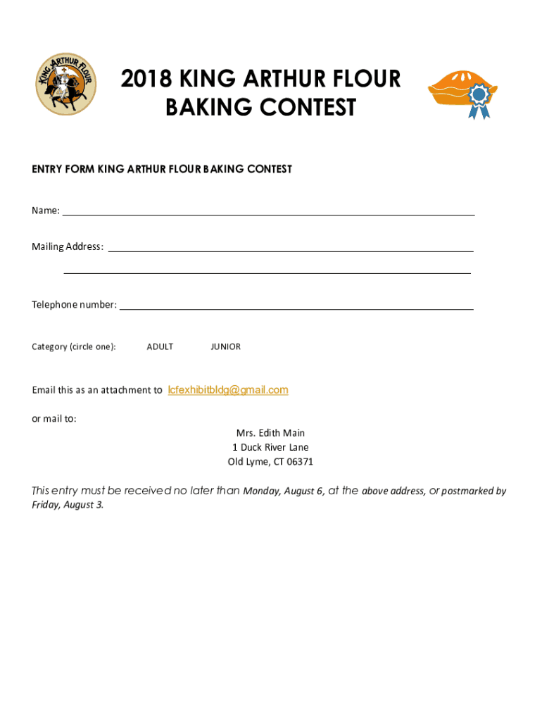 Fillable Online 2018-King-Arthur-Flour-Baking-Contest-Entry-Form Fax ...