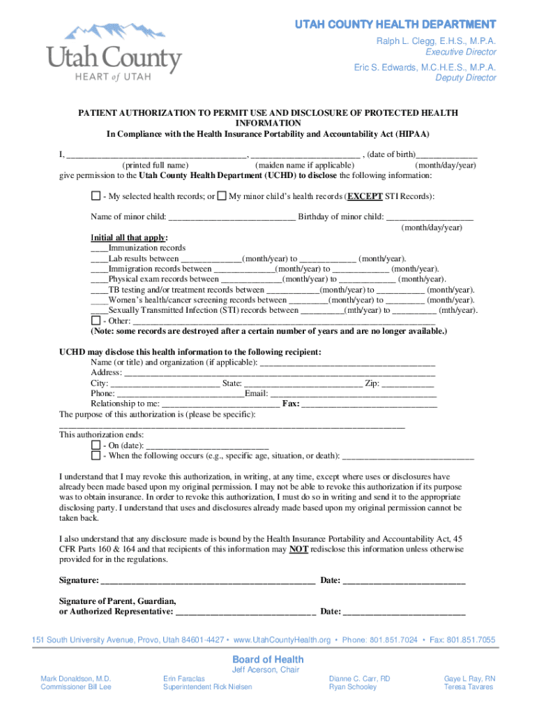 Fillable Online w2k2 co utah ut Utah County Health Department Revised Public Health Order ...