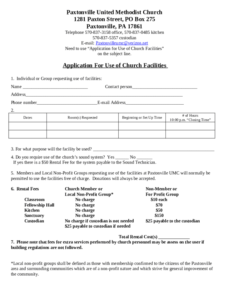 Paxtonville United Methodist Church Doc Template | pdfFiller