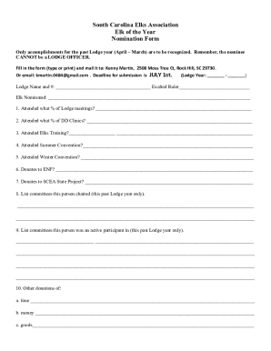 Fillable Online South Carolina Elks Association Elk of the Year ...