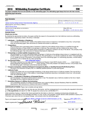 Fillable Online State of California Income Tax Withholding Requirement ...