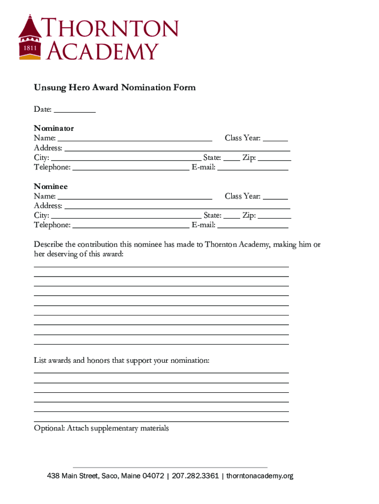 Fillable Online Unsung Hero Award Nomination Form.docx Fax Email Print ...