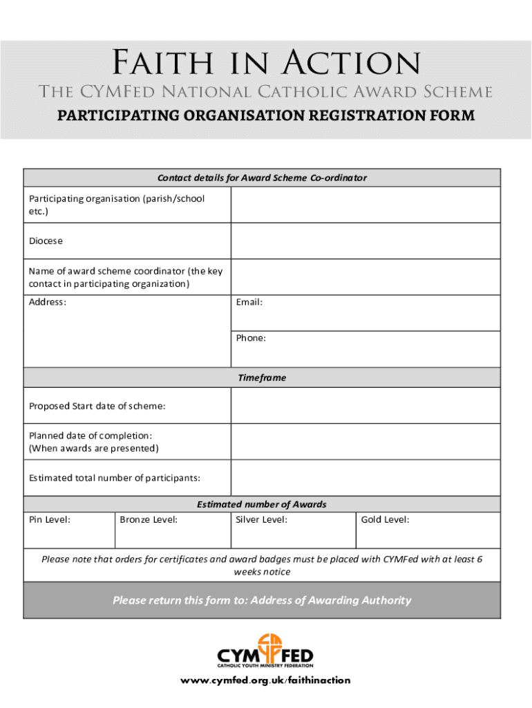 Fillable Online Faith in Action Award Participating Organisation ...