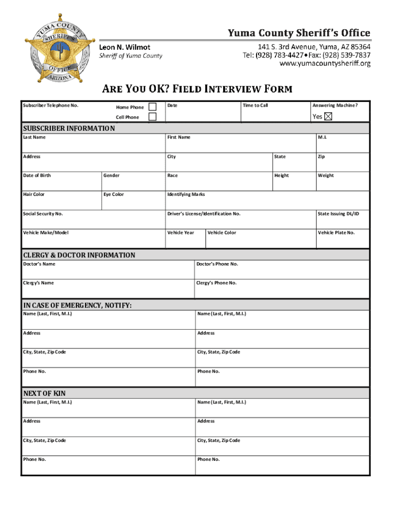 Fillable Online Are You Ok? Field Interview Form Fax Email Print ...