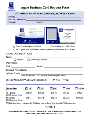 Fillable Online Agent Business Card Request Form Fax Email Print ...