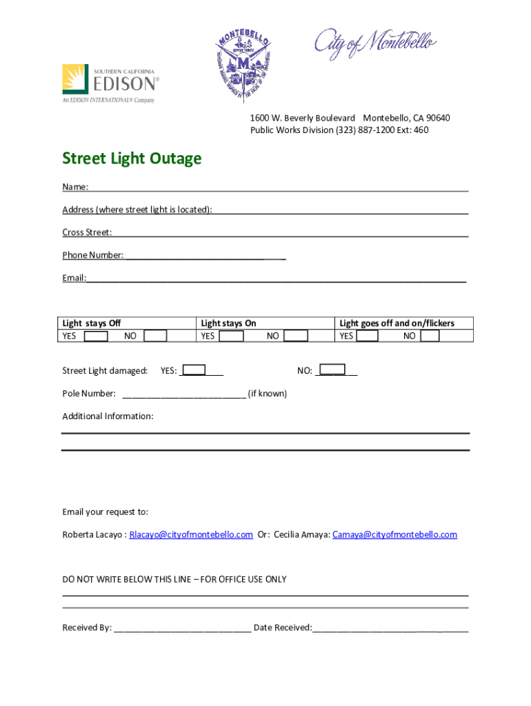Fillable Online PDF Street Light Outage Form - City of Montebello Fax ...