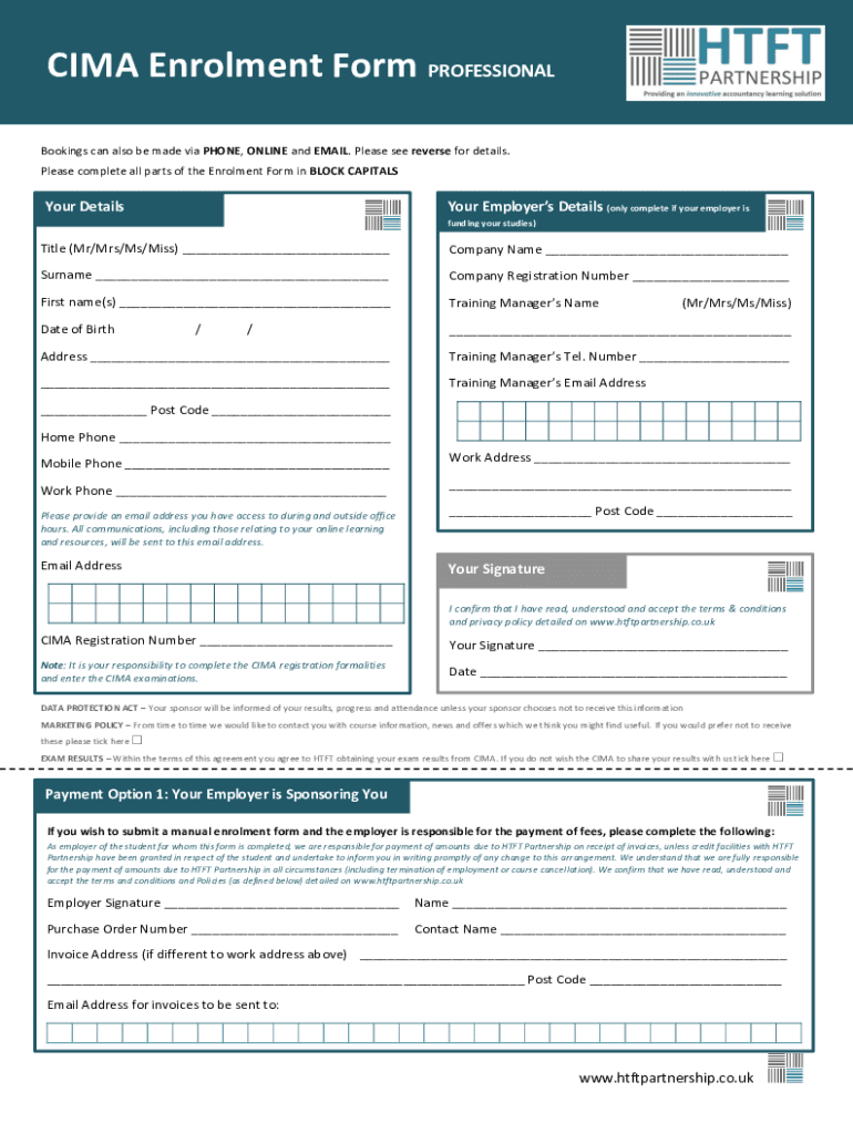 Fillable Online htftpartnership co Applying for CIMA Membership ...