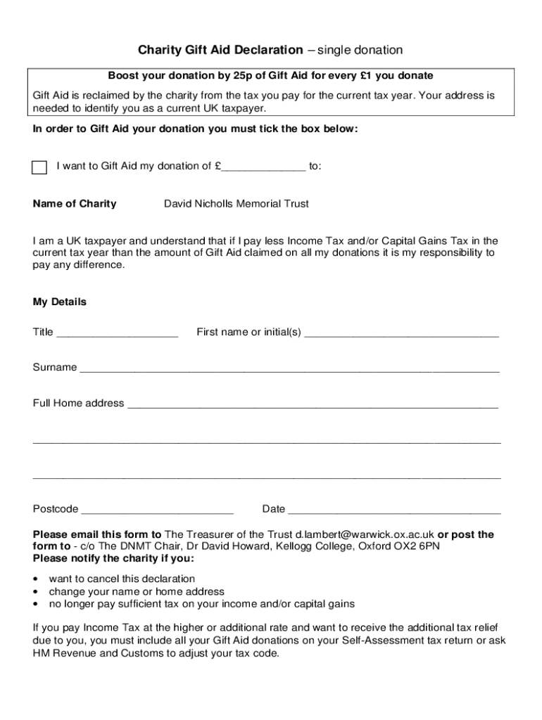 Fillable Online Charity Gift Aid Declaration Form - redbourncaregroup ...