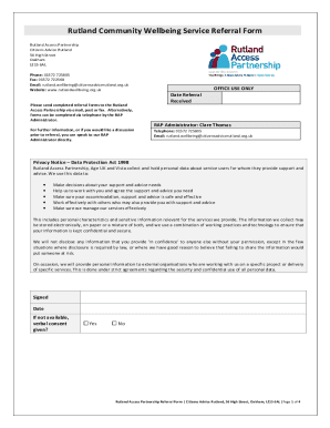Fillable Online Rutland Community Wellbeing Service Referral Form Fax ...