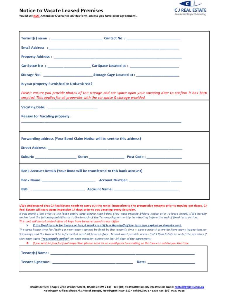 Fillable Online Notice To Vacate Form - PDF Templates JotForm Fax Email ...
