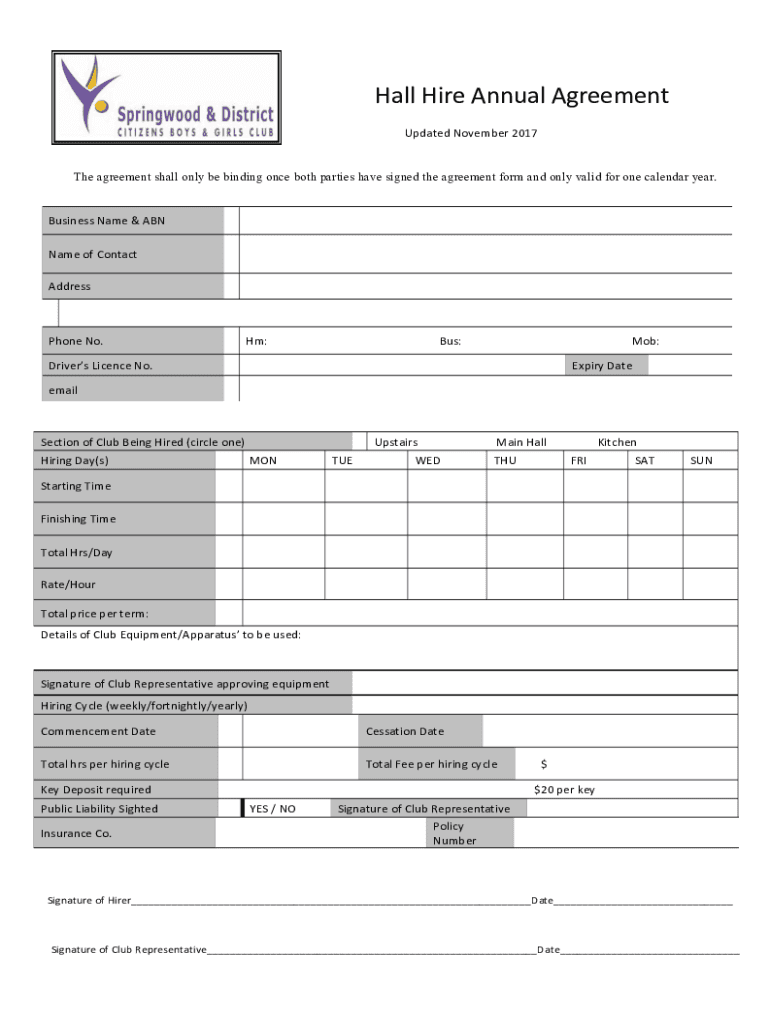 Fillable Online Banquet Hall Rental Agreement - Fill Out and Sign ...