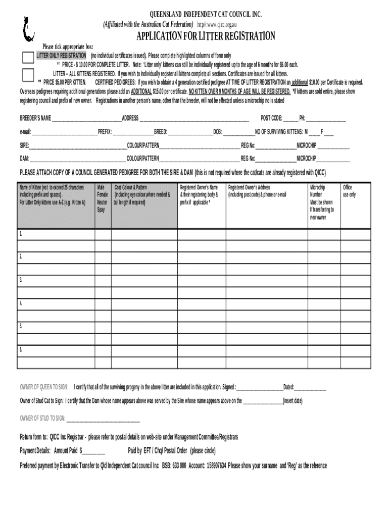 APPLICATION FOR LITTER REGISTRATION - QICC Inc. - qicc org Doc Template ...
