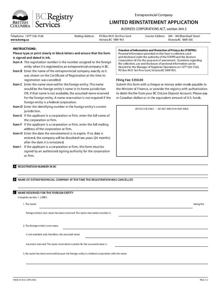 Fillable Online Limited Reinstatement Application. Use this form to ...
