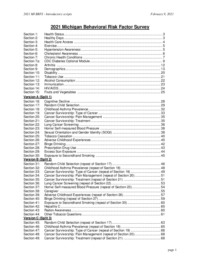 Fillable Online 2021 Michigan Behavioral Risk Factor Survey Annual ...