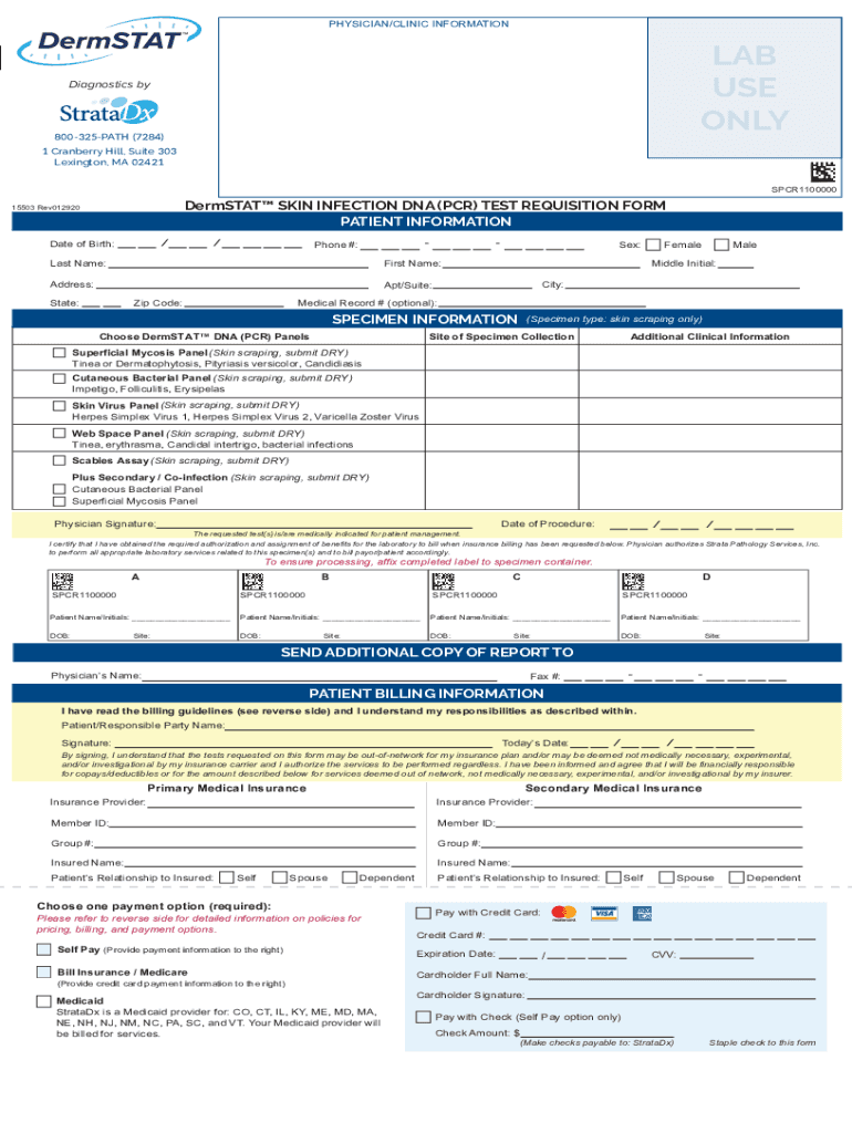 Fillable Online StrataDxDermSTAT Skin Infection DNA Requisition Form ...