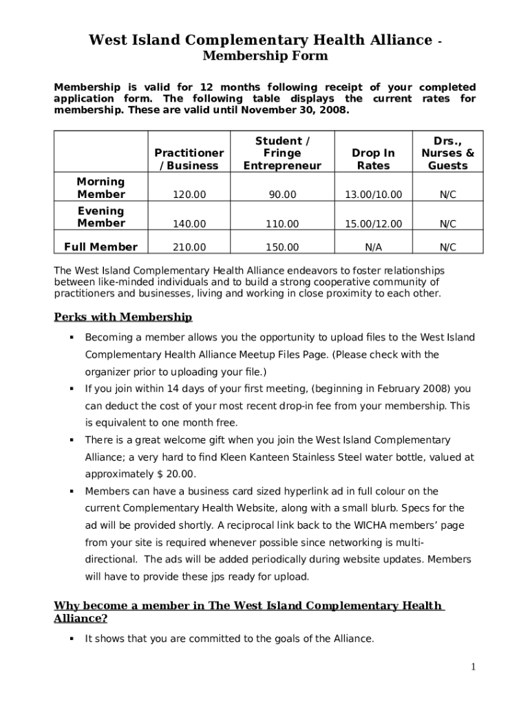 West Island Complementary Health Alliance - Membership Doc Template ...