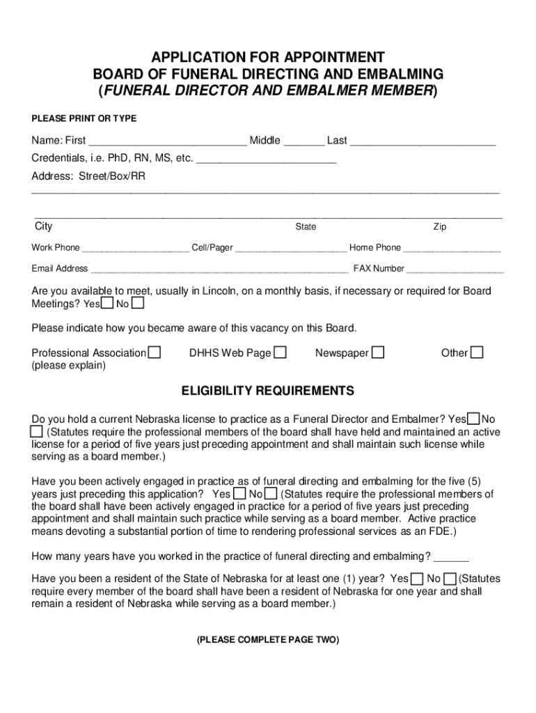 Fillable Online dhhs ne Form FDE-653-002 "Funeral Director/Embalmer ...