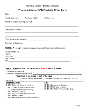 Program Areas or SPR/Purchase Order Doc Template | pdfFiller