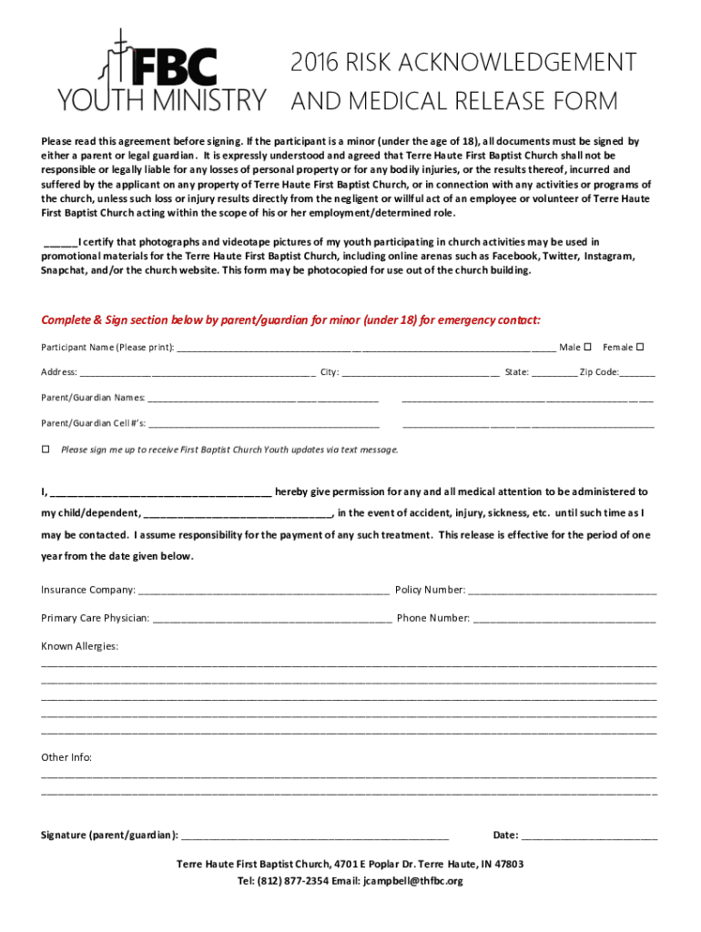 Fillable Online RISK ACKNOWLEDGEMENT AND RELEASE FORM FOR PARTICIPATION ...