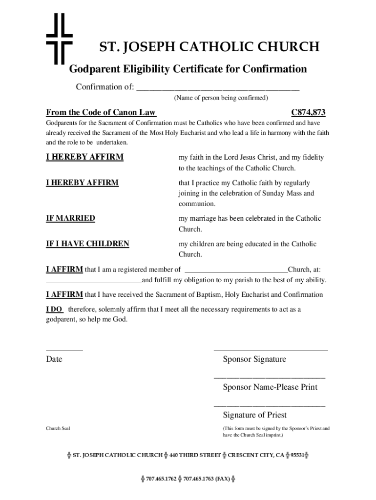 Fillable Online Godparents confirmation form in english Fax Email Print ...