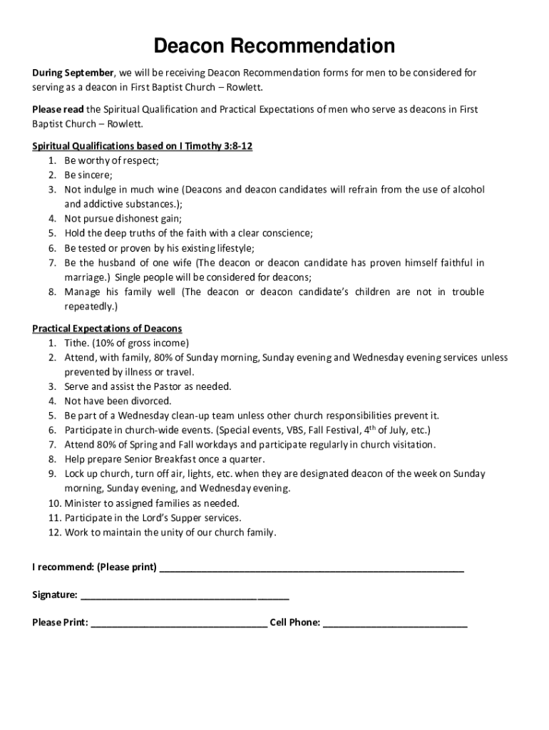 Deacon Requirements - Fill Online, Printable, Fillable, Blank | pdfFiller