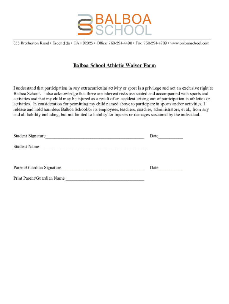 Fillable Online Athletics waiver form Fax Email Print - pdfFiller
