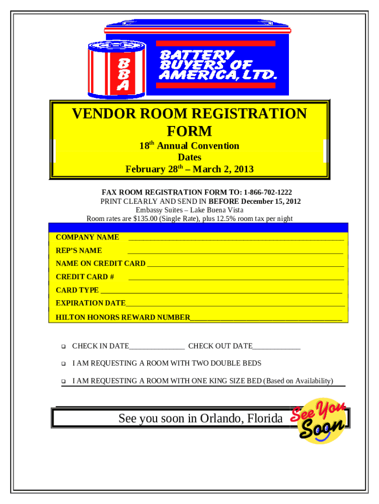 VENDOR ROOM REGISTRATION Doc Template | pdfFiller