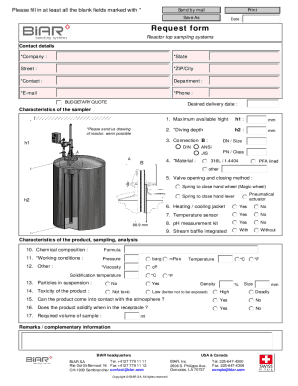 Fillable Online BIAR Sampling Systems Fax Email Print - pdfFiller