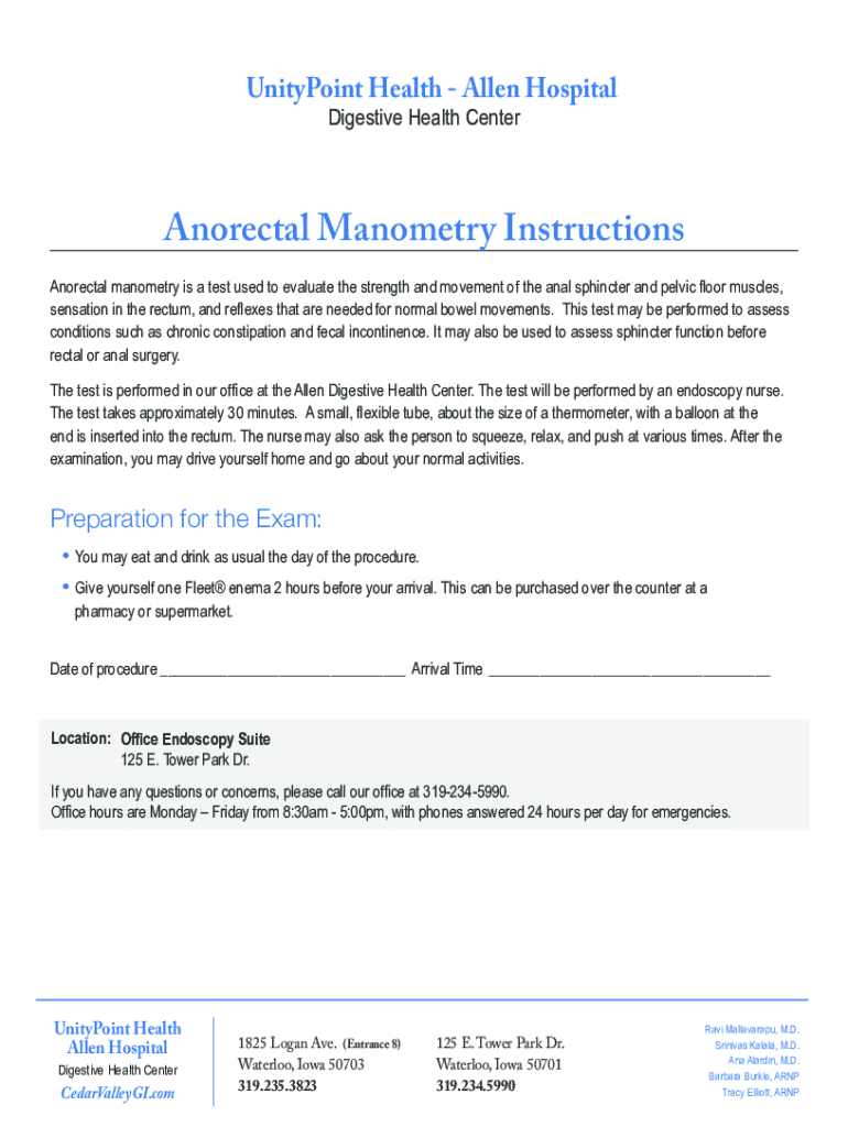 Fillable Online The Digestive Health Center at Allen Hospital in ...