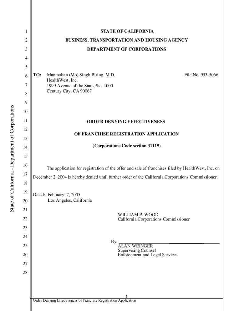 Fillable Online Fillable Online California Department of Corporations ...