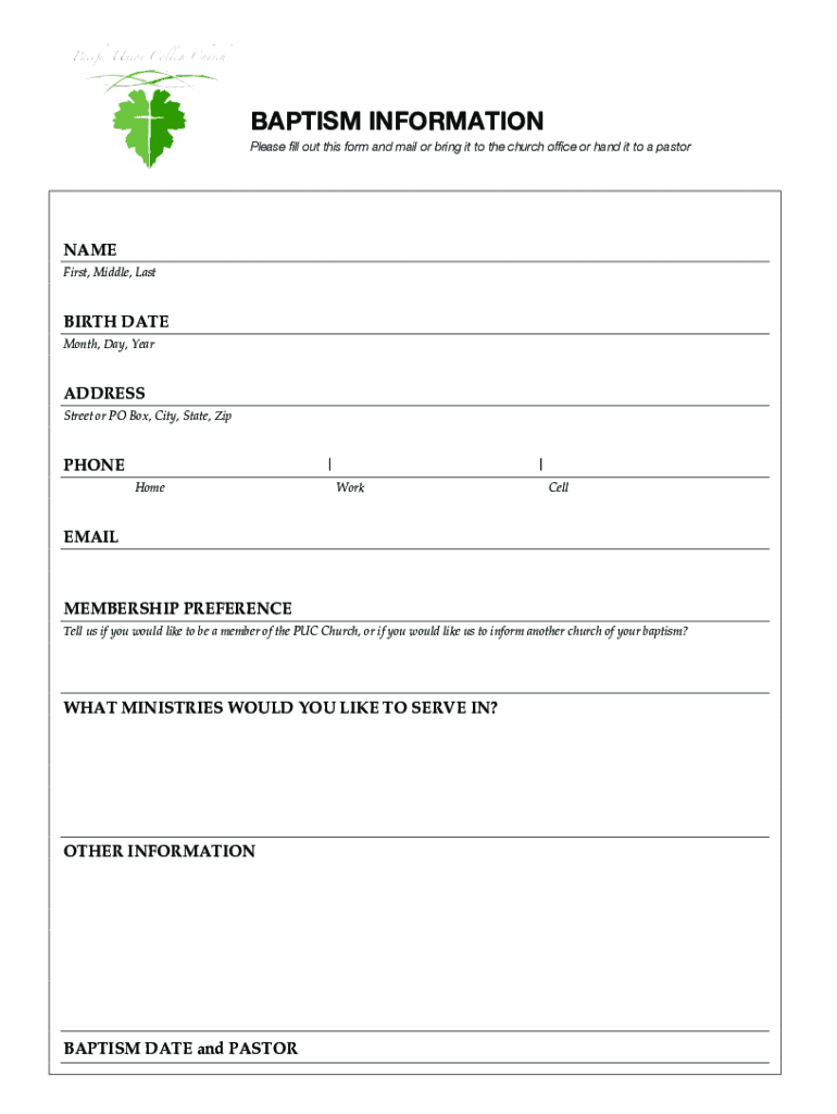 Fillable Online Baptismal Form.numbers Fax Email Print - pdfFiller