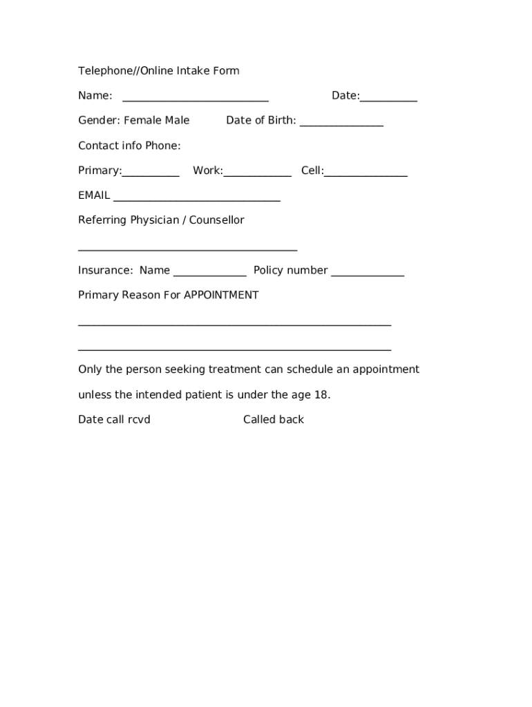 Telephone//Online Intake Doc Template | pdfFiller