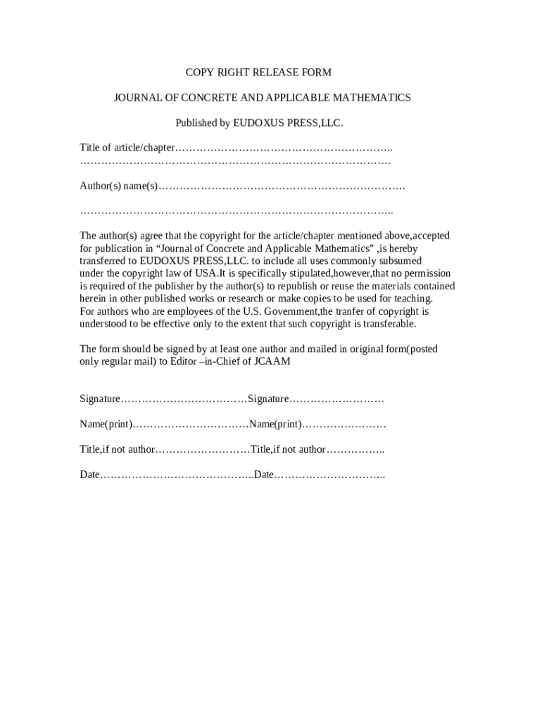 COPY RIGHT RELEASE Doc Template | pdfFiller