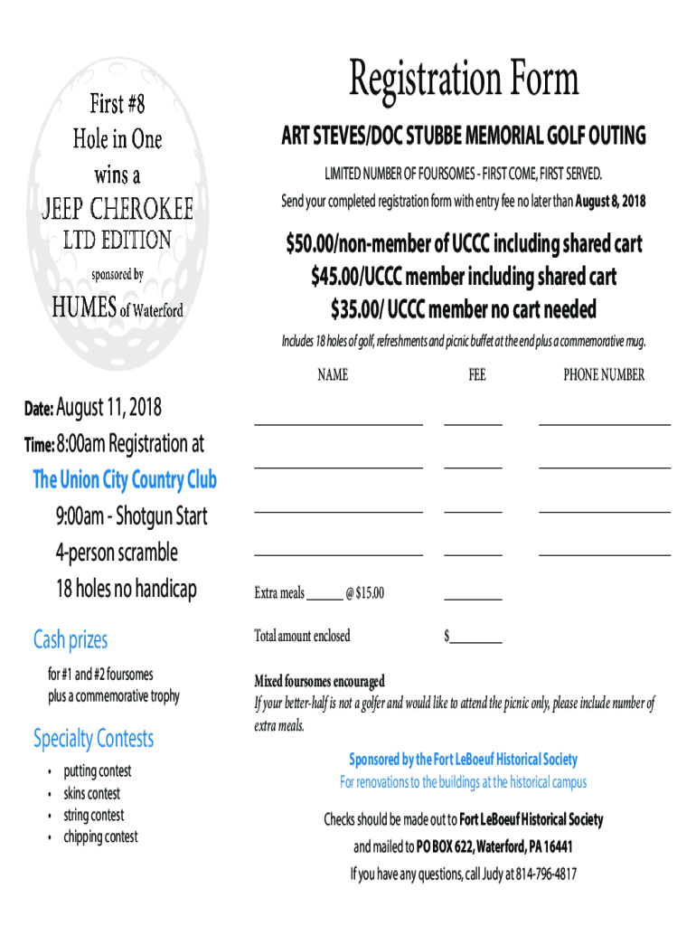 Fillable Online return with sponsor registration form to: Golf Outing ...