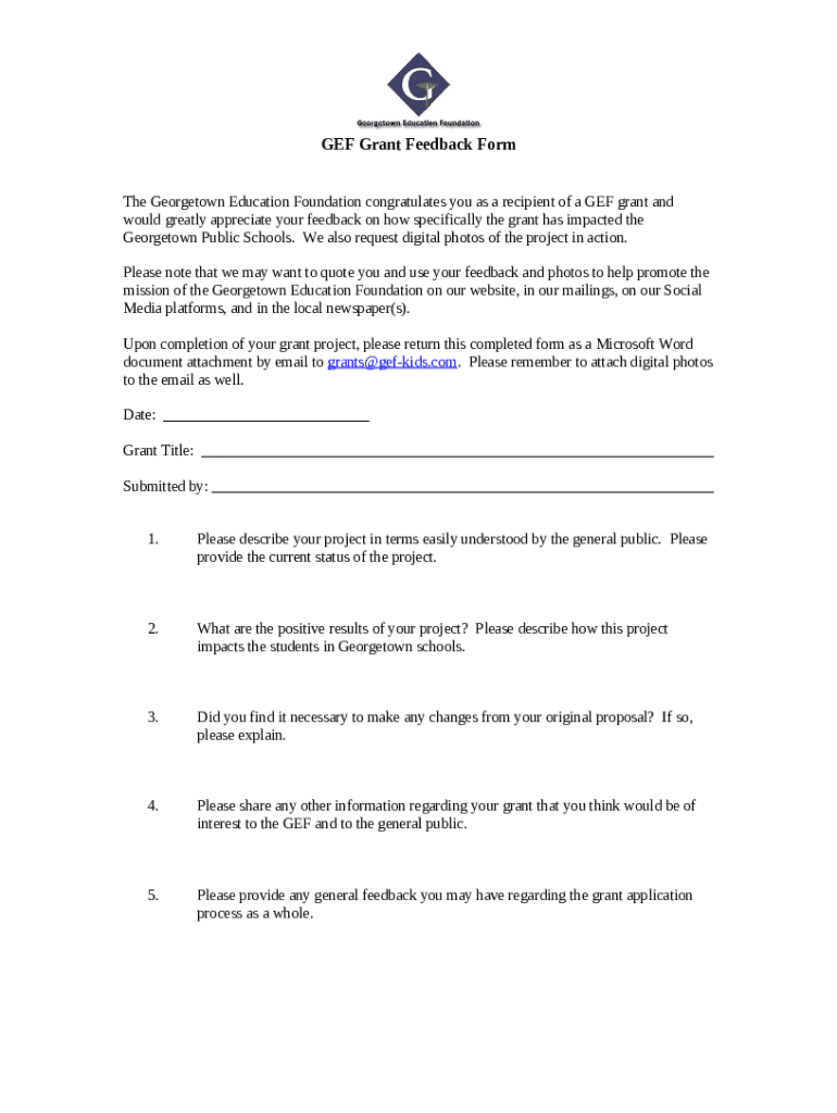 GEF Grant Feedback Doc Template | pdfFiller